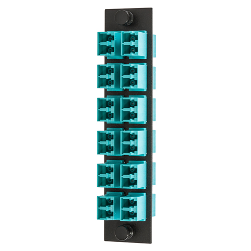 Adapter Panel, LC, 24 Fiber, 12 LC Duplex, MM, Aqua - CableLAN